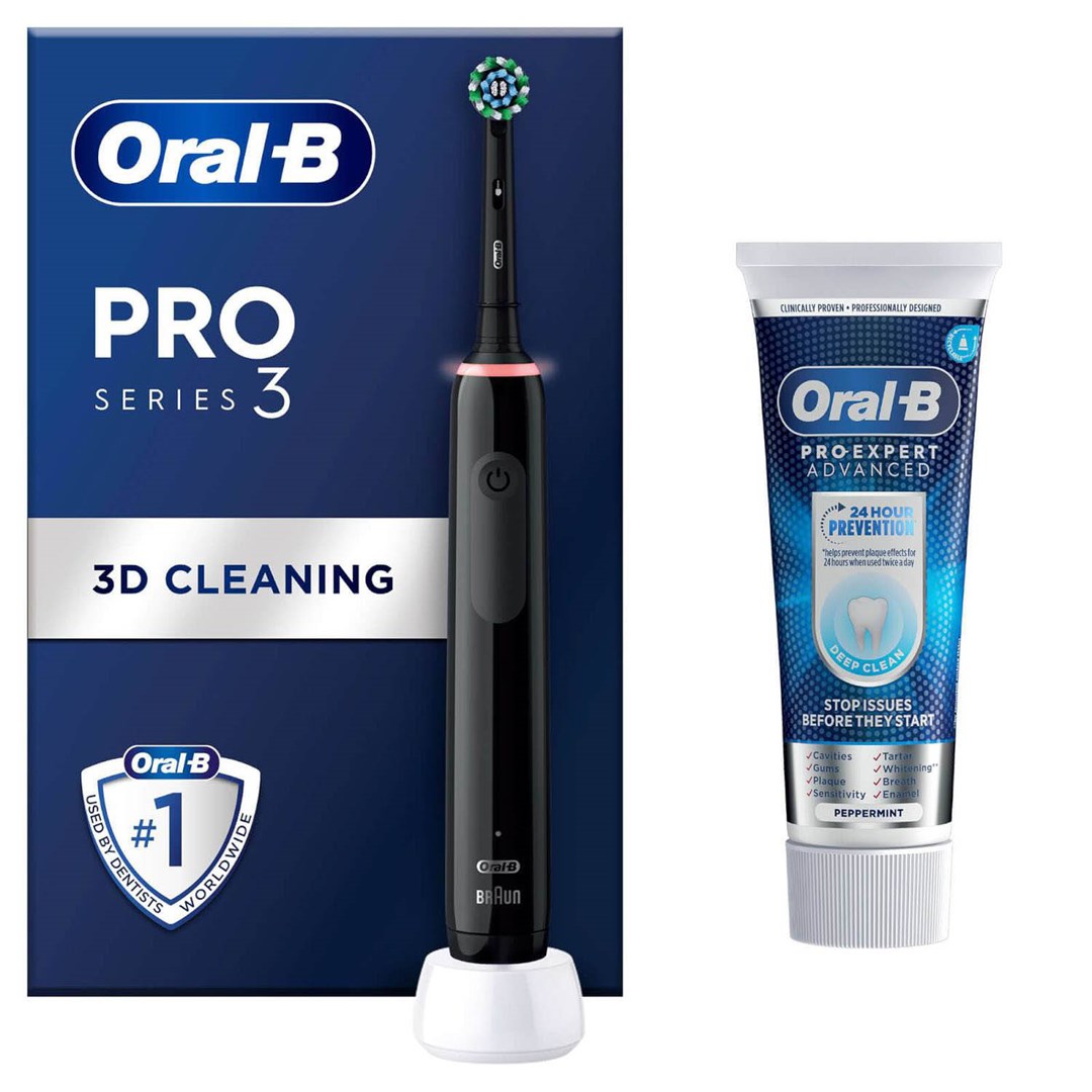 Oral-B Pro 3 3800 Charcoal Black + Tannkrem | NetOnNet