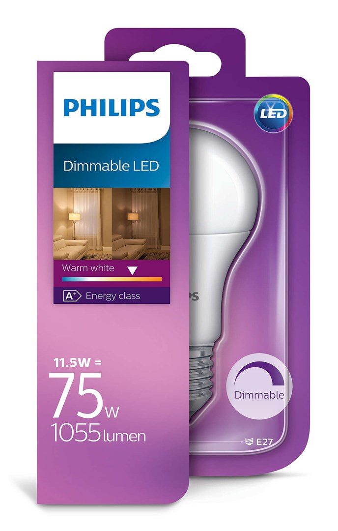 Philips Led 75W E27 dimmable - 11,5 W dimbar LED-pære med stor sokkel